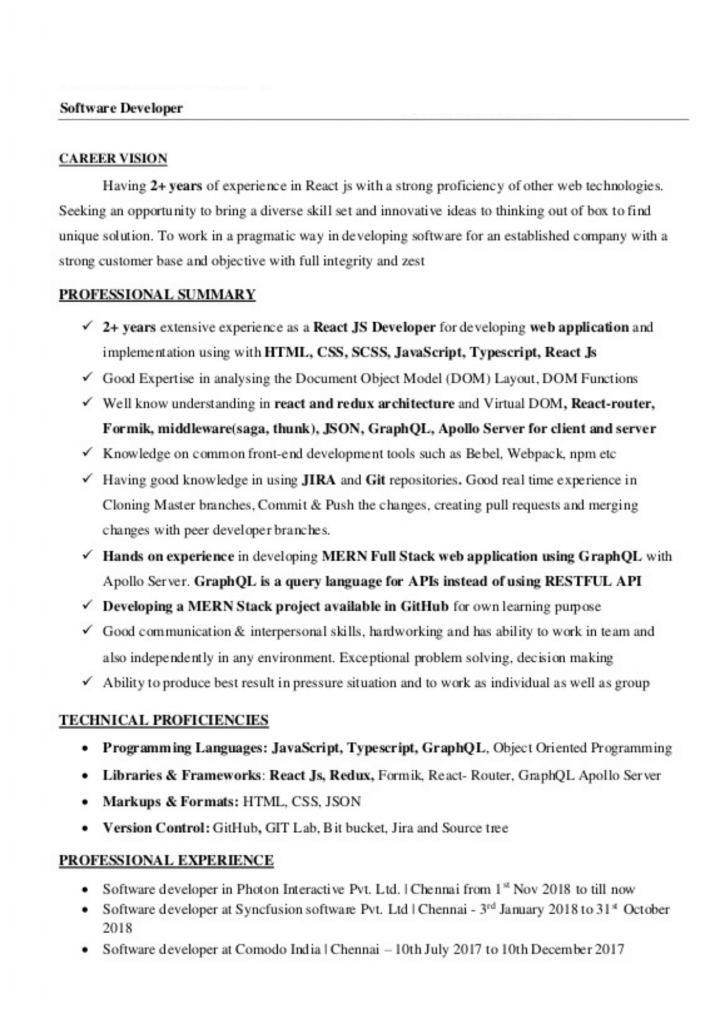 10+ Professional React Redux Resume Samples | React Resumes